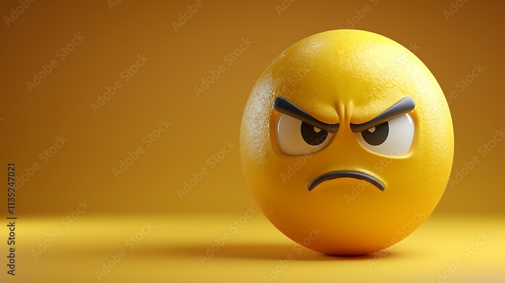 Poster 3D yellow emoji with infuriated look, scowling face, HD, yellow ...