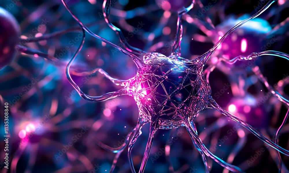 Vibrant Microscopic Render of Interconnected Neurons in a Neural ...