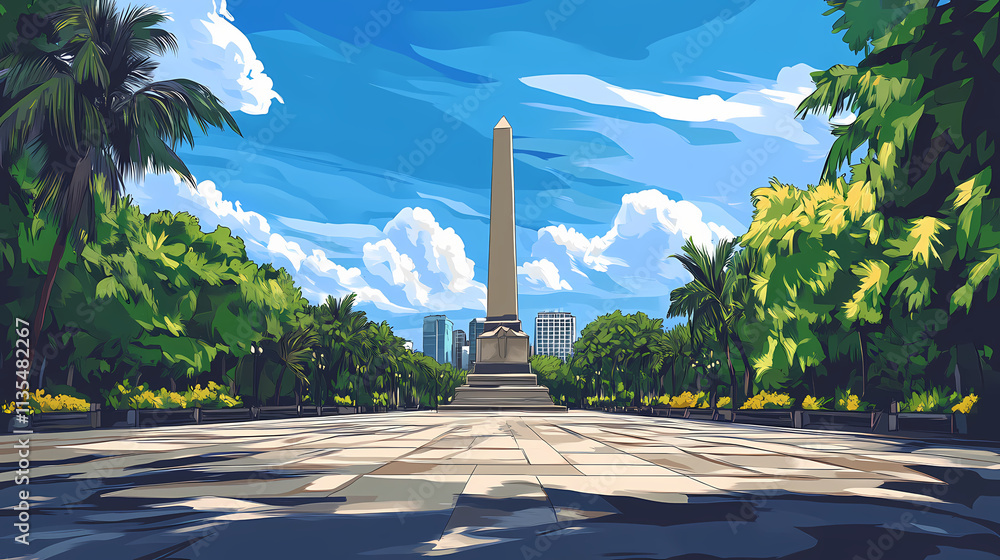 Wide-angle shot of the jose rizal monument in rizal park, manila, with ...