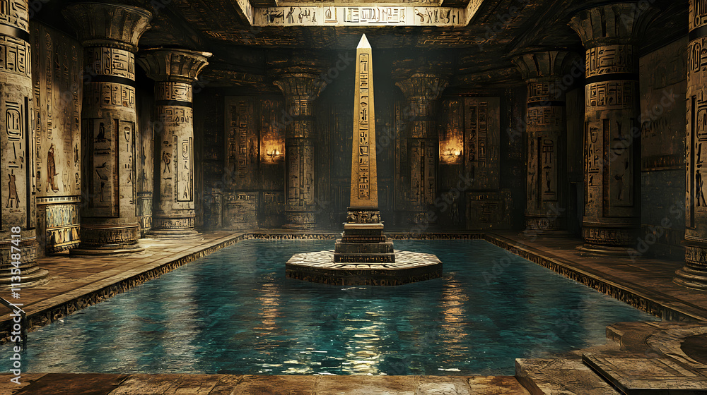 Egyptian pool with obelisk 3d illustration - ornate egyptian ...