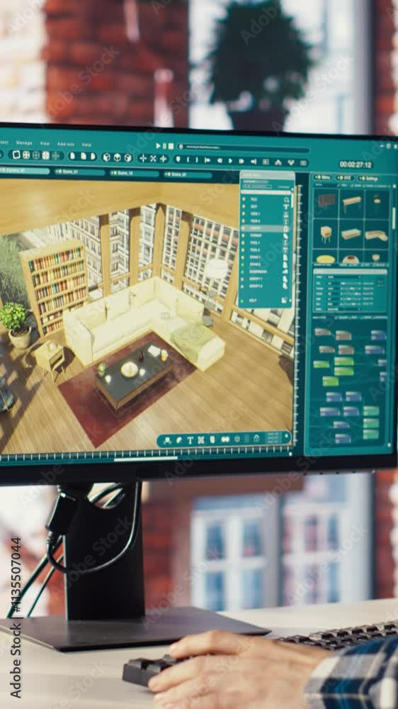 Assets being moved in 3D modeling program by architectural designer in ...