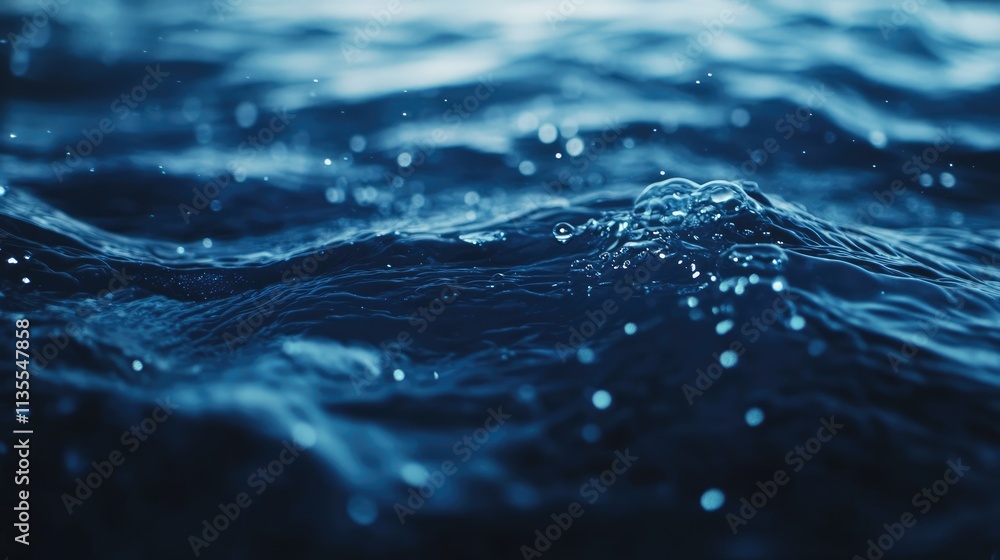 Ripples and bubbles on a dark blue water surface texture. Water ripples ...