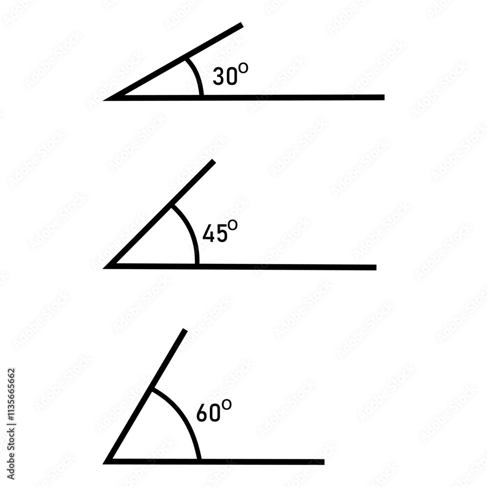 Angle of 45, 30, 60 degrees vector illustration. The symbol of geometry ...
