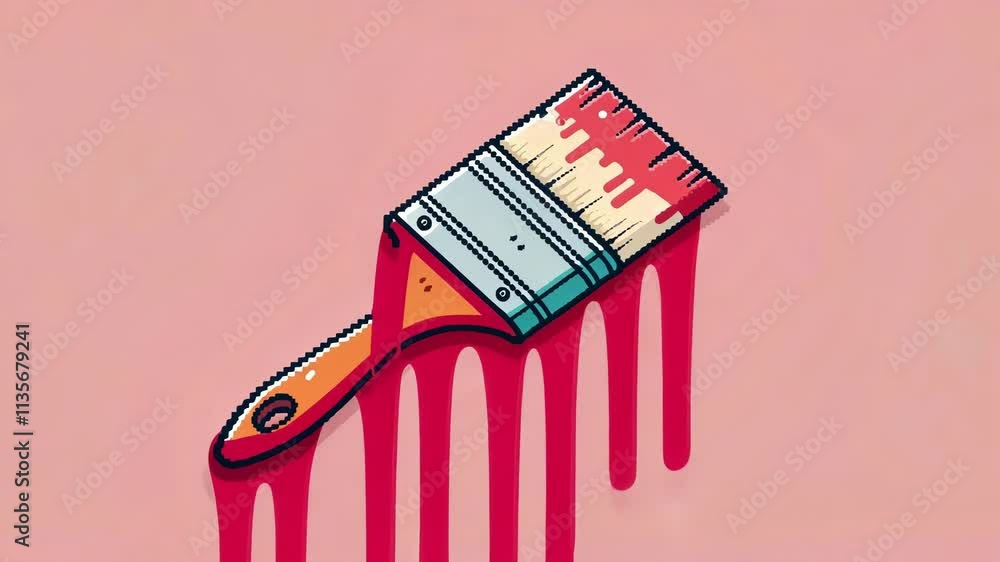 Pixel Paintbrush A tiny pixelated paintbrush icon bristles slightly ...