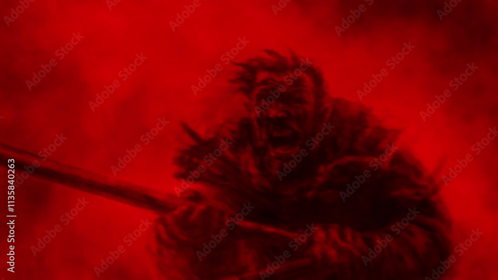 Evil obsessed man fights with warrior. 2D animation in horror fantasy ...