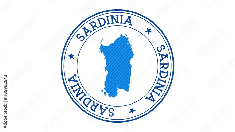 Sardinia intro. Badge with the circular name and map of island ...