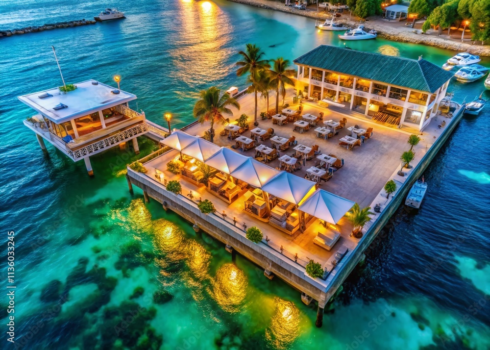 Aerial View Luxury Seafood Restaurant Oceanfront Waterfront Dining Fish ...
