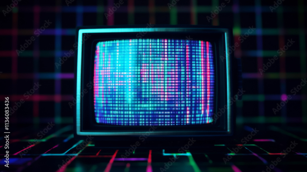 Vintage television screen effect with colorful lines and pixels texture ...