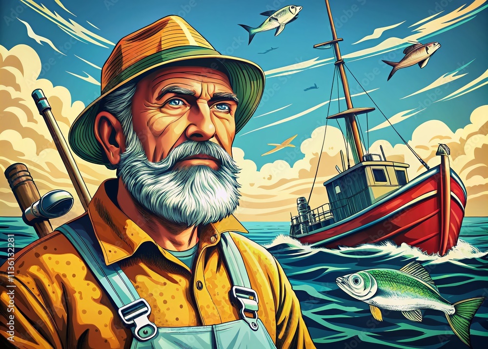 Fisherman Clipart: Vintage Style Illustrations, Retro Fishing Graphics ...