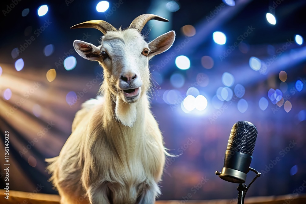 ภาพประกอบสต็อก Goat Singer, Microphone, Podium, Animal Musician, Deep ...