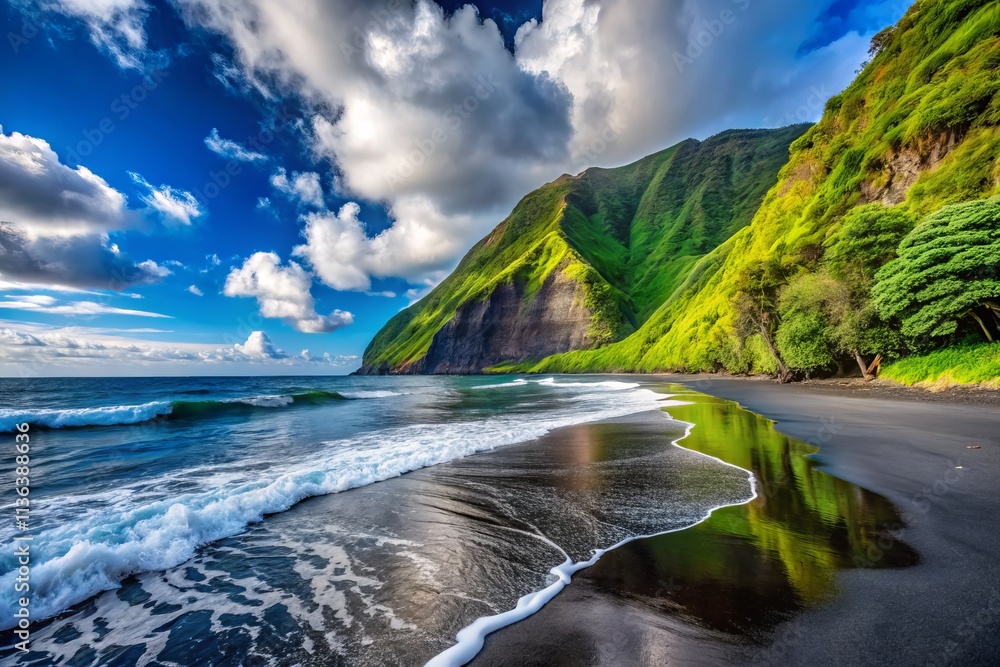 Stunning View of Waipio Valley's Black Stone Beach in Hawaii ...