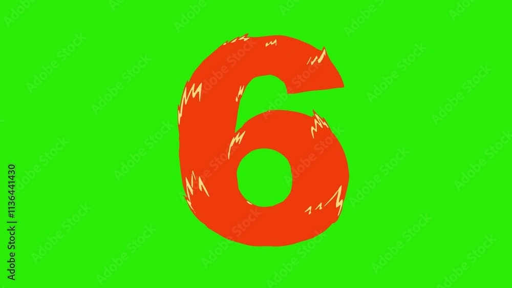 Cartoon Fire Number '6' Animation - Flaming Typeface with Dynamic ...