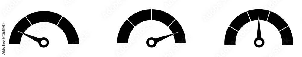 Speedometer icons set. Speed indicators. Speed dial indicator in black ...