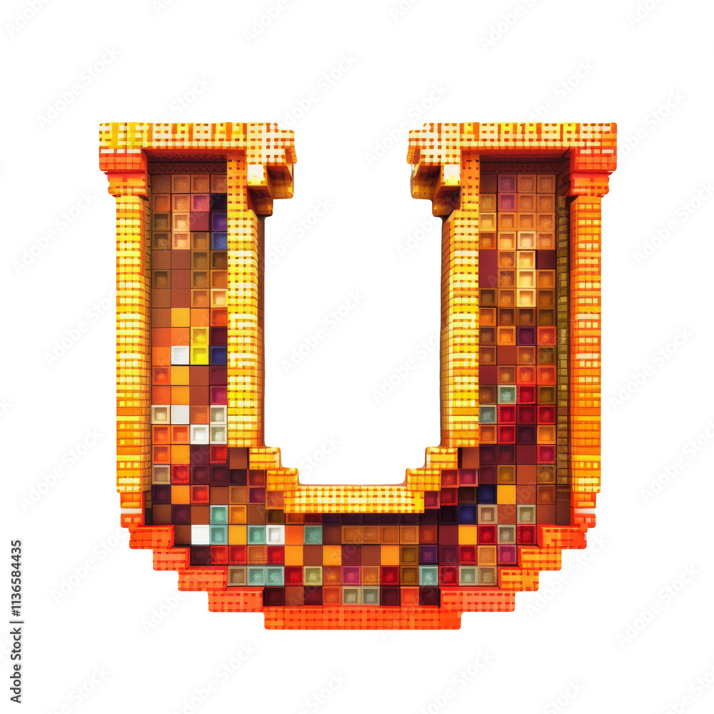 Letter U digital pixel font, voxel font 8-bit pixel art, isolated white ...