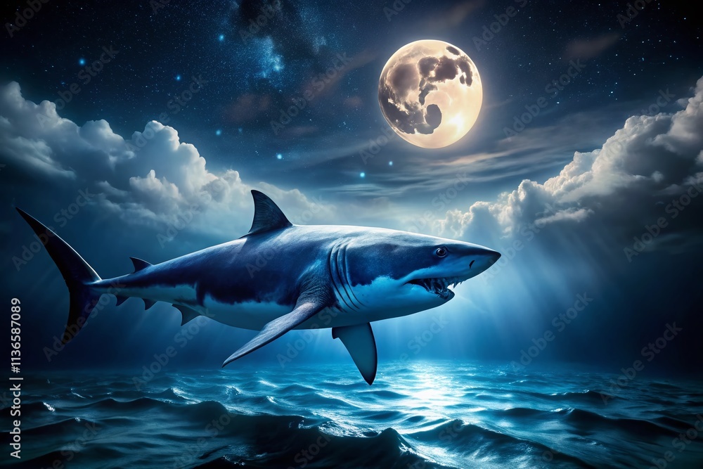 Night Ocean Great White Shark Photography, Underwater Predator, Dark ...