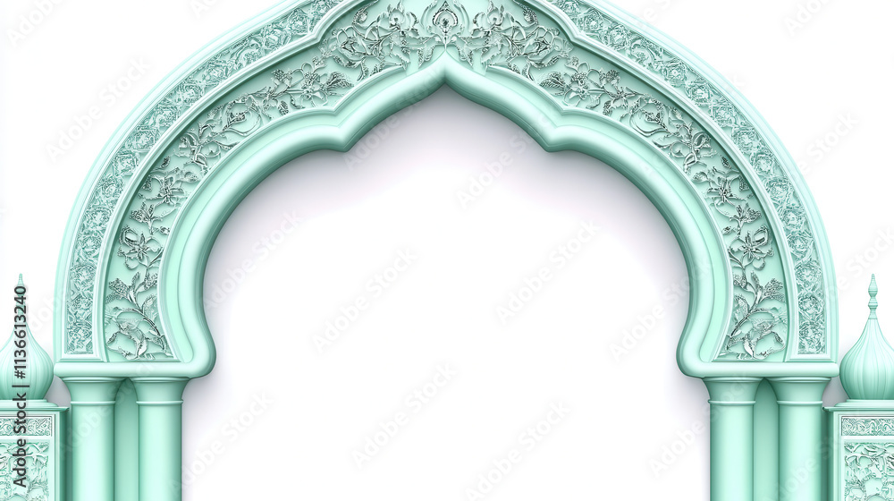 A luxurious Islamic-style arch with floral and geometric engravings ...