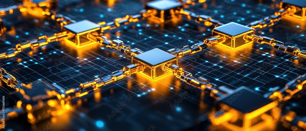 Digital blockchain network futuristic boxes aligned perfectly connected ...