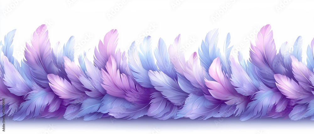Purple and blue feathery border with a white background. The feathers ...
