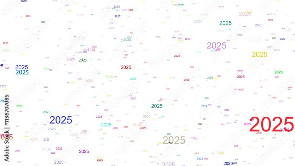 2025 year flying through elements with white background Happy New Year ...