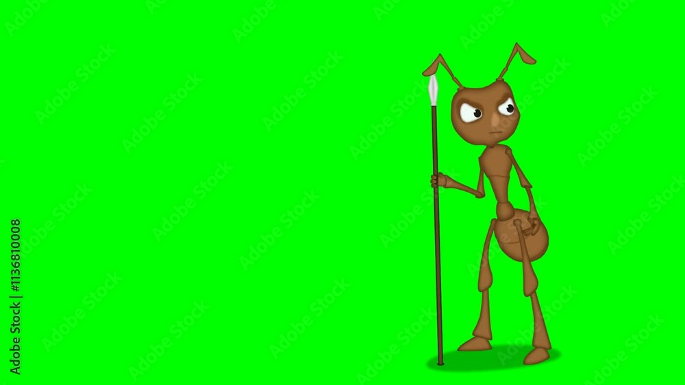 2d animated cartoon character of Brown guard ant with spear in hand ...