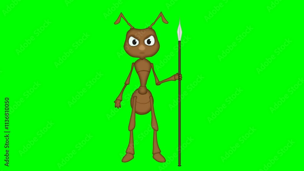 2d animated cartoon character of An angry brown soldier ant with a ...