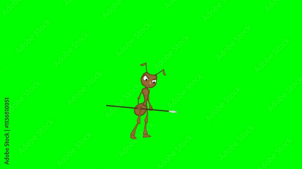 2d animated cartoon character of A brown ant, an angry military soldier ...