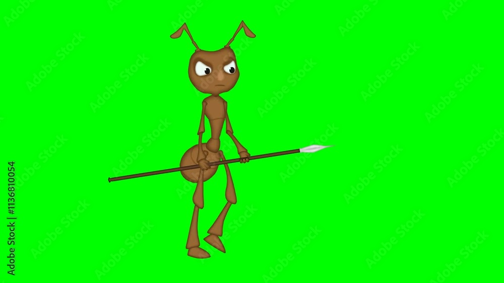 2d animated cartoon character of An angry brown ant, a military soldier ...
