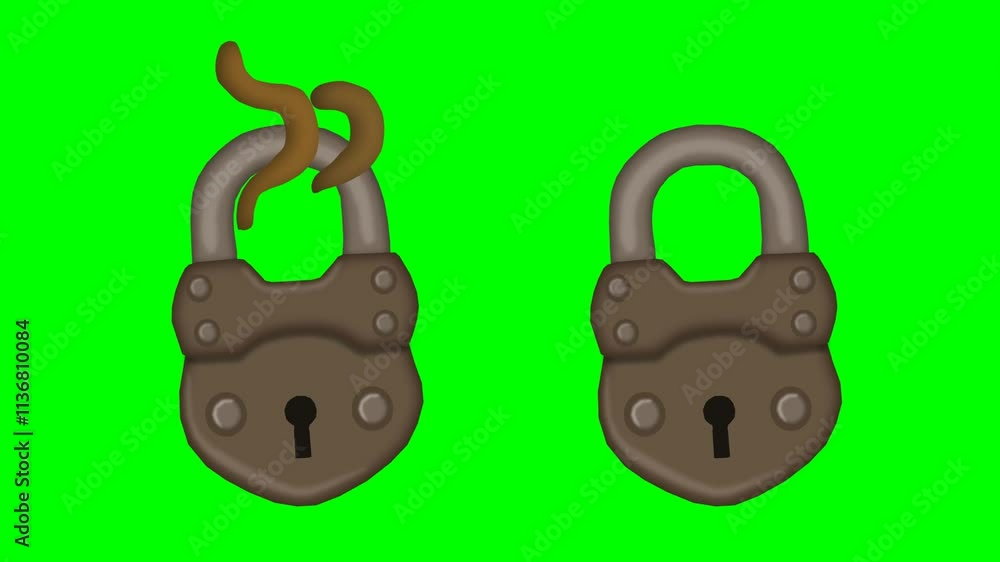 2d animated cartoon character of Padlock with key holder for prison or door locking Lock ...