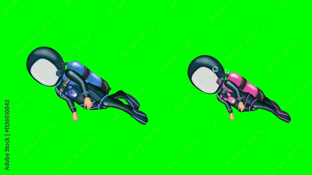 2d animated cartoon character of Two men or women diving and swimming ...