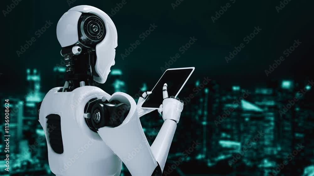 Robot hominoid using tablet computer for big data analytic using AI thinking brain , artificial ...