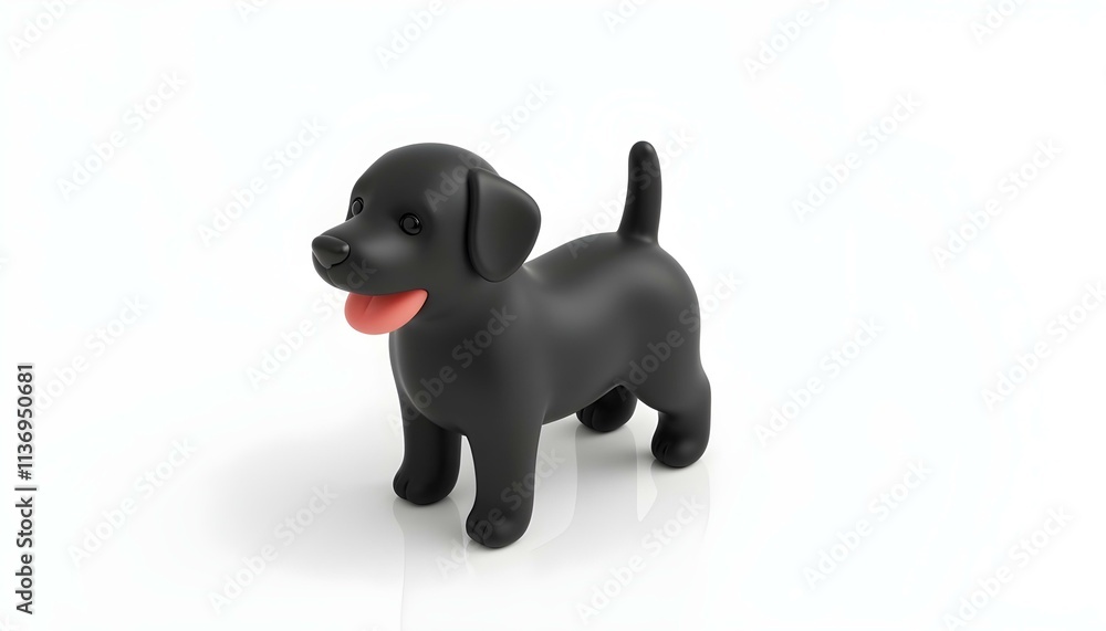 3D render of a sleek black Labrador dog icon in a playful stance ...