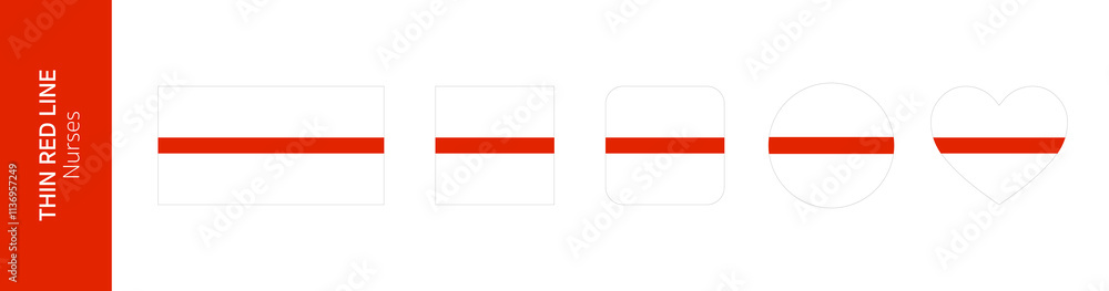 Thin Red Line Flag icon set. Nurses or Nursing symbol in round and ...