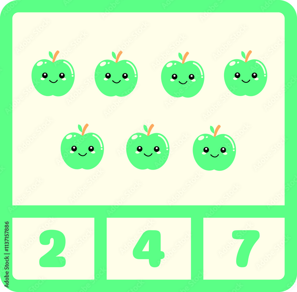 Number Counting Clip Cards, Green Apple counting, Use the number ...
