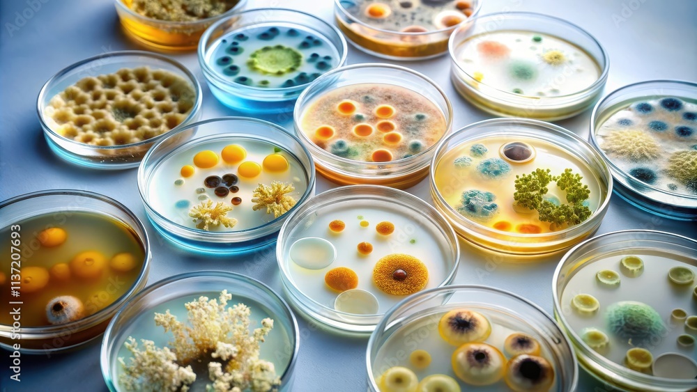 Photo & Art Print Bacteria and fungus colonies growing in petri dishes ...