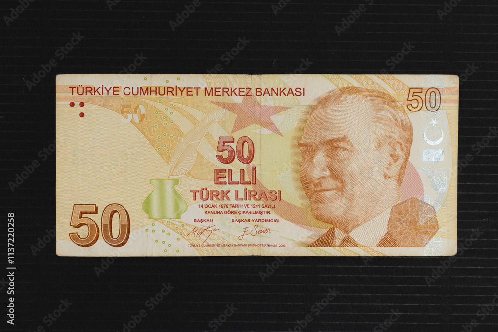 Turkish 50 lira banknote featuring Mustafa Kemal Ataturk portrait Stock ...