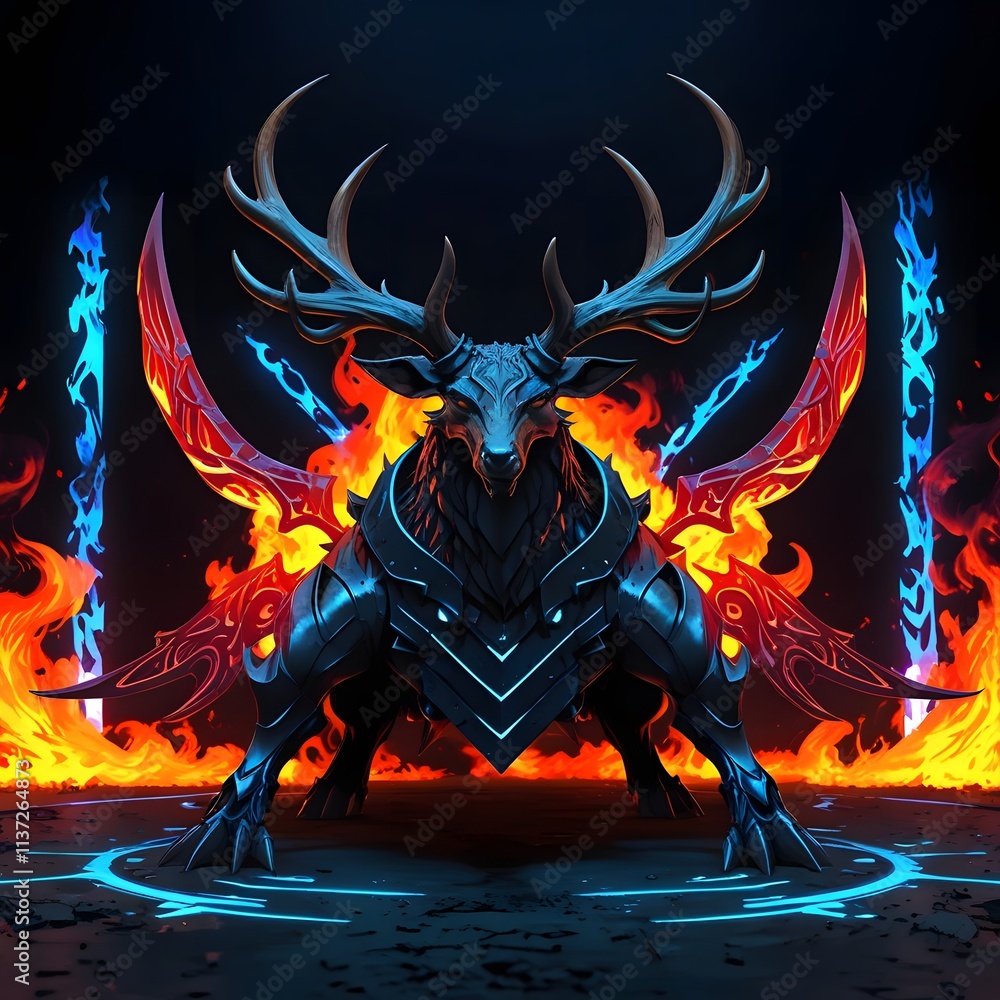 Epic battle of a dark beast fantasy realm digital art fiery background ...