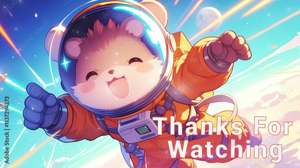 Cute space adventure featuring a joyful bear in an astronaut suit ...