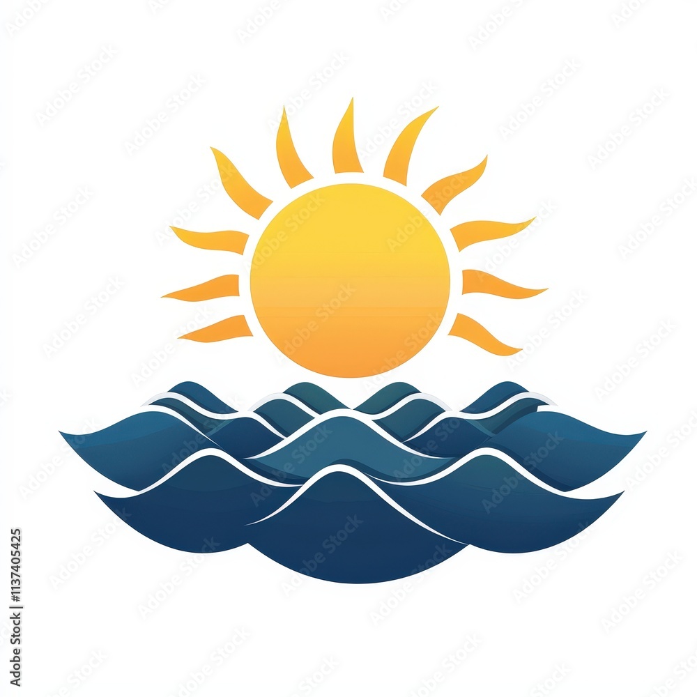 Design of sun over sea waves icon logo illustration isolated on white ...