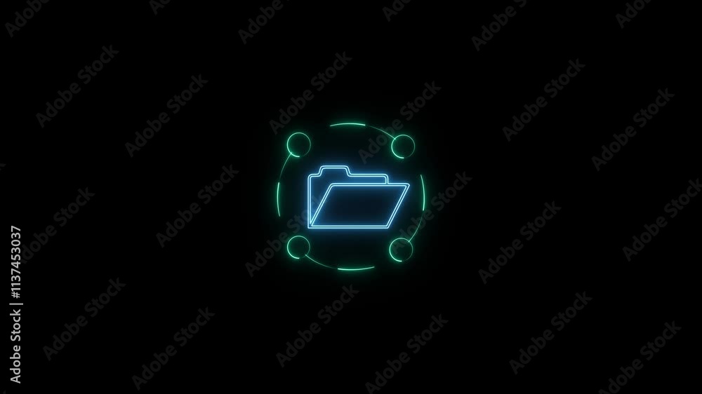Glowing neon file folder sign. neon files and folders icon. Glowing ...