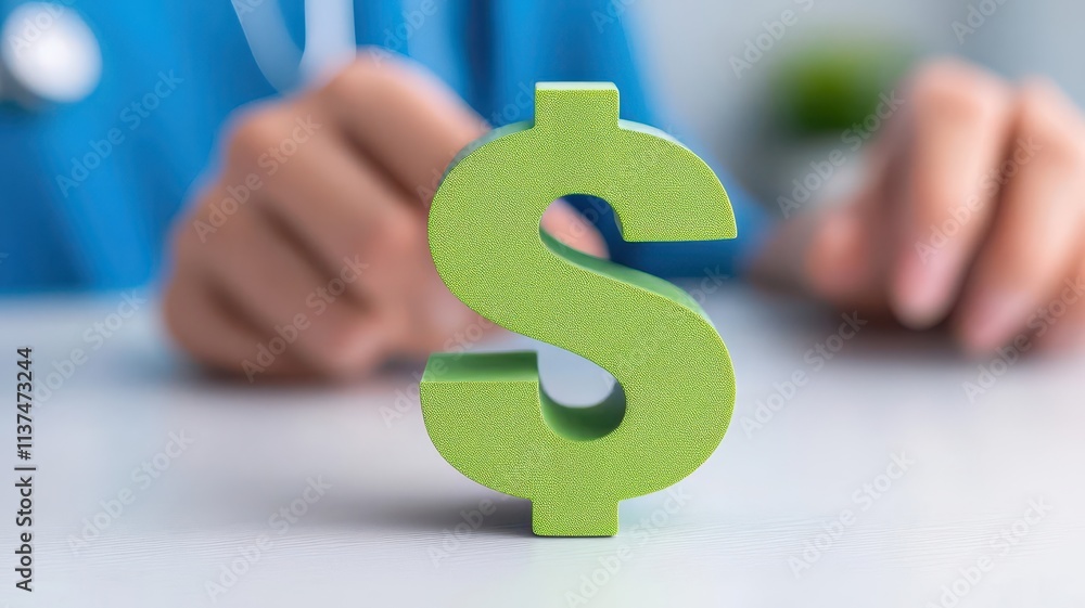 Medical invoice with an oversized green dollar icon at the center ...