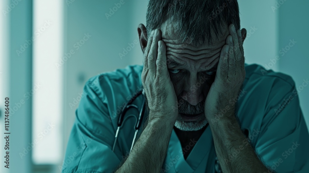 Healthcare professional in distress hospital emotional portrait ...