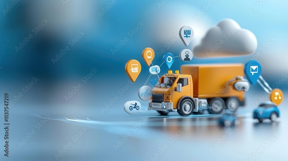 Delivery Truck with Digital Icons Representing the Future of Logistics ...