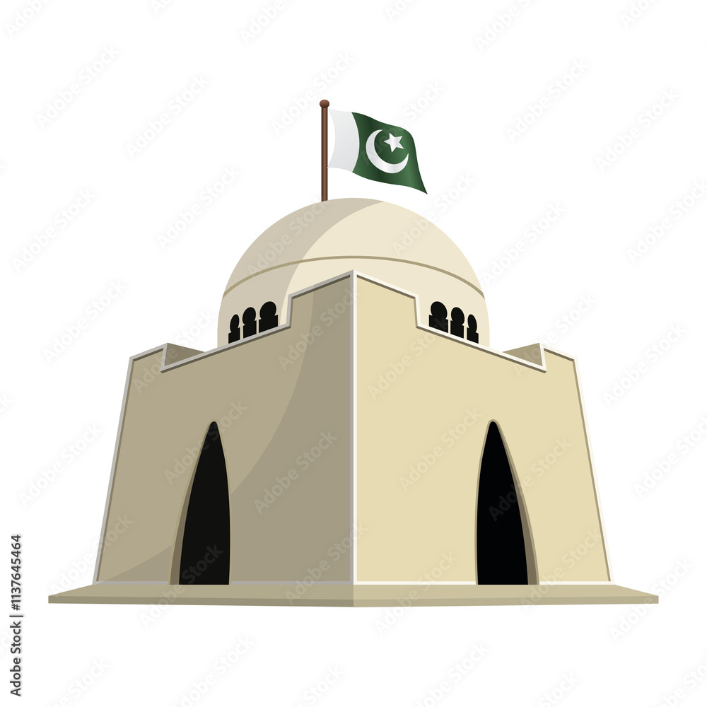 Mazar e Quaid vector illustration. Pakistan national flag. Quaid e Azam ...