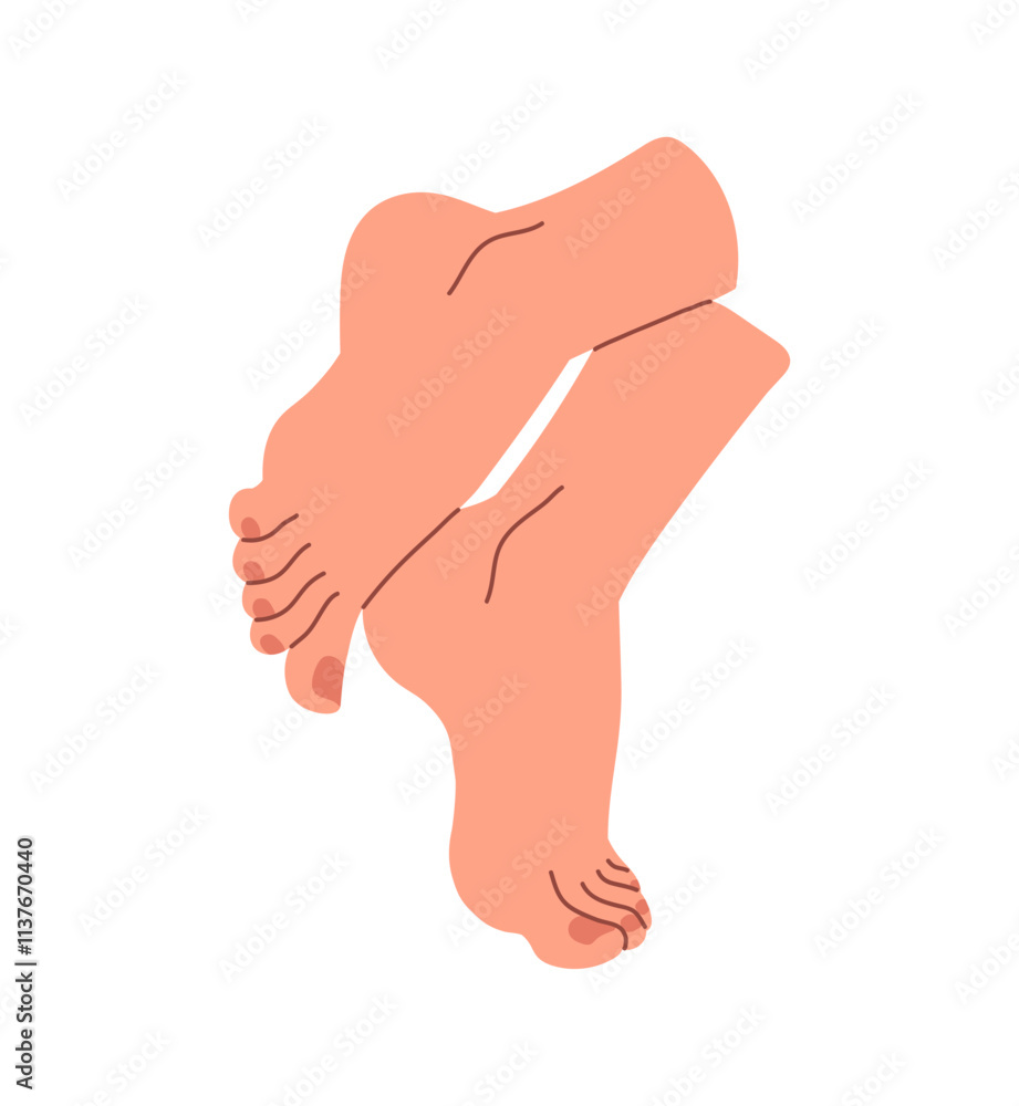 Bare female feet step on toes. Barefoot woman legs with pedicure on ...