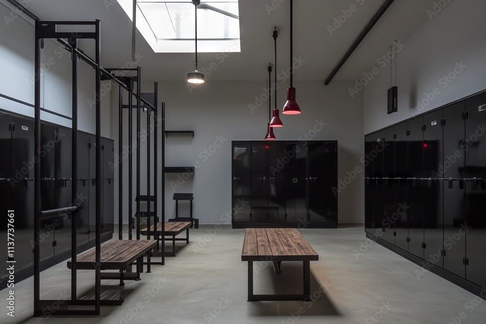 Hyper-Realistic Photography of Minimalistic Gym Locker Room with Black ...