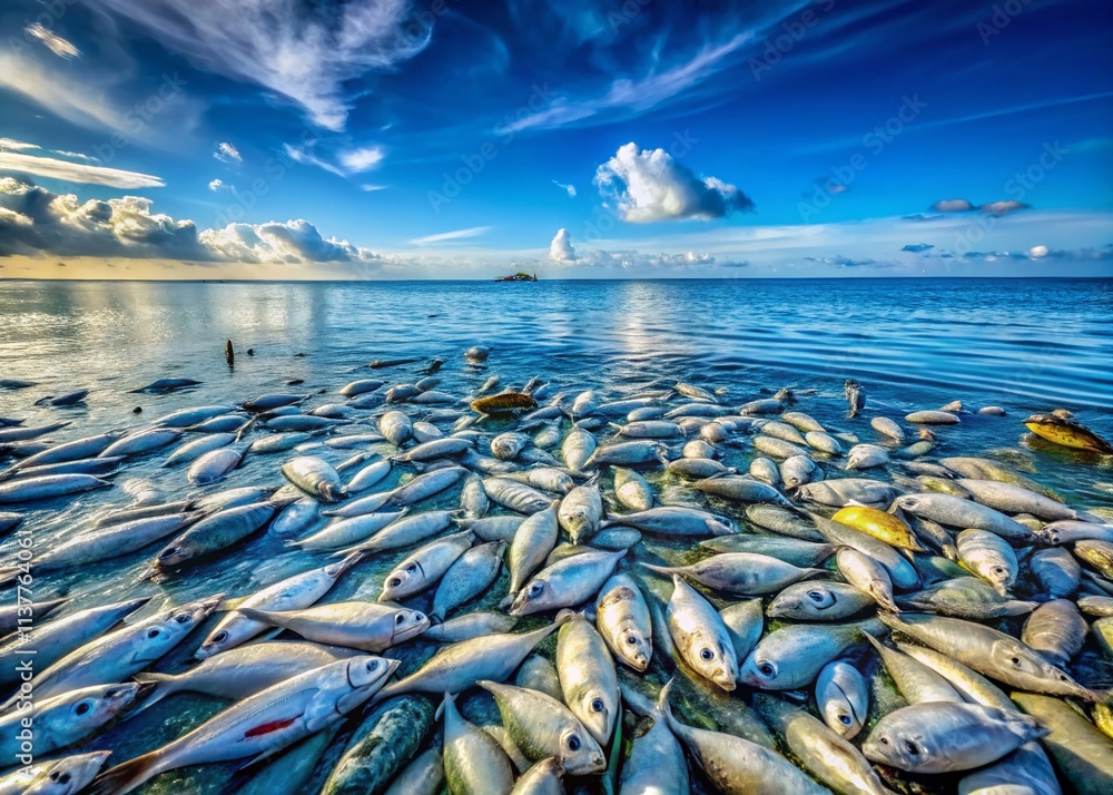 Panoramic Ocean Dead Fish Scene: Underwater Decay, Marine Life ...
