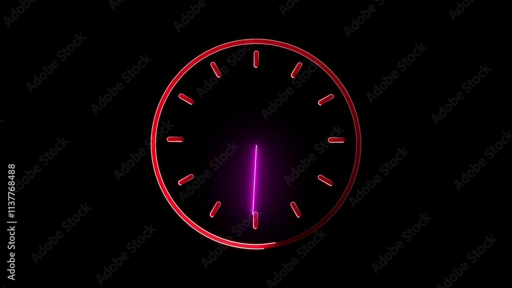 Glowing neon Clock icon , analog clock on the black background .glowing ...
