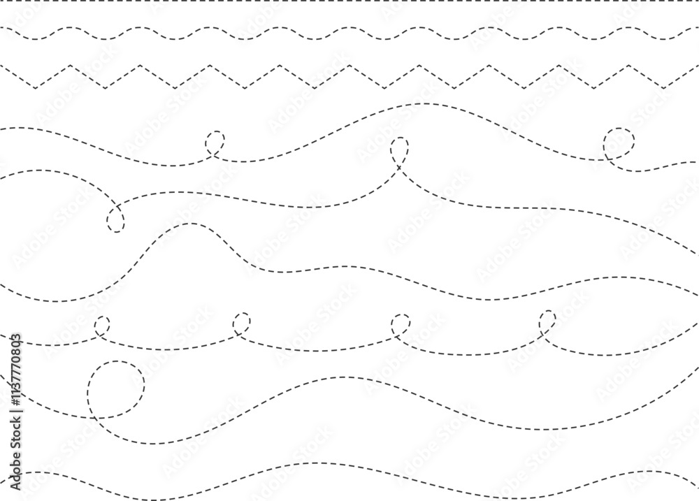 Dashed line set, curvy , twirl and straight as guide line for treasure ...