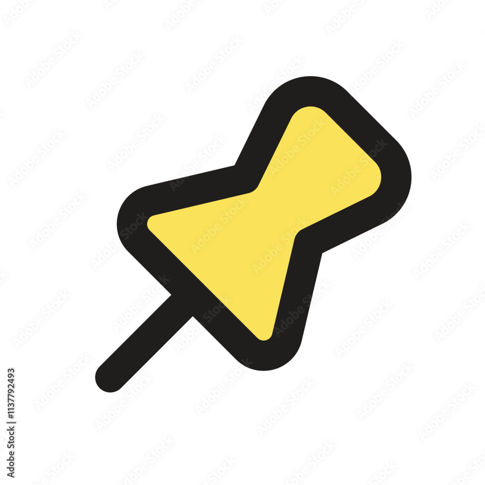 The image shows a simple yellow pushpin icon typically used as a ...