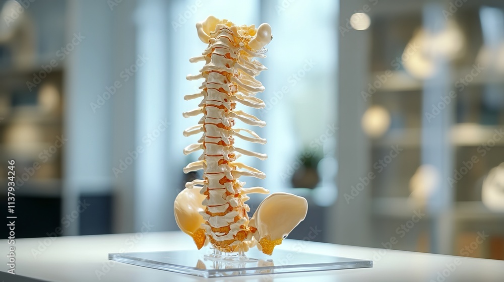 Complete spinal model showcases the cervical, thoracic, lumbar, and ...